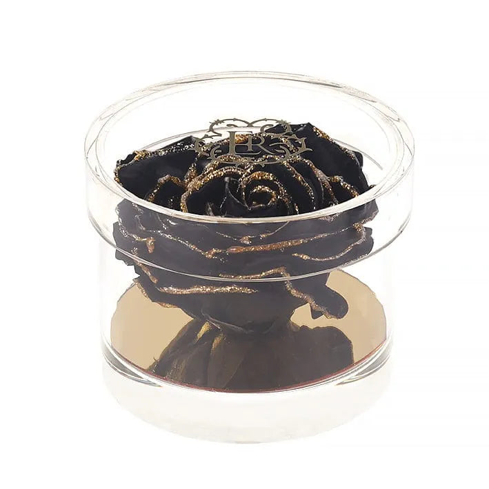 Madison Round Gold Gift Box in Midnight | Eternal Roses®